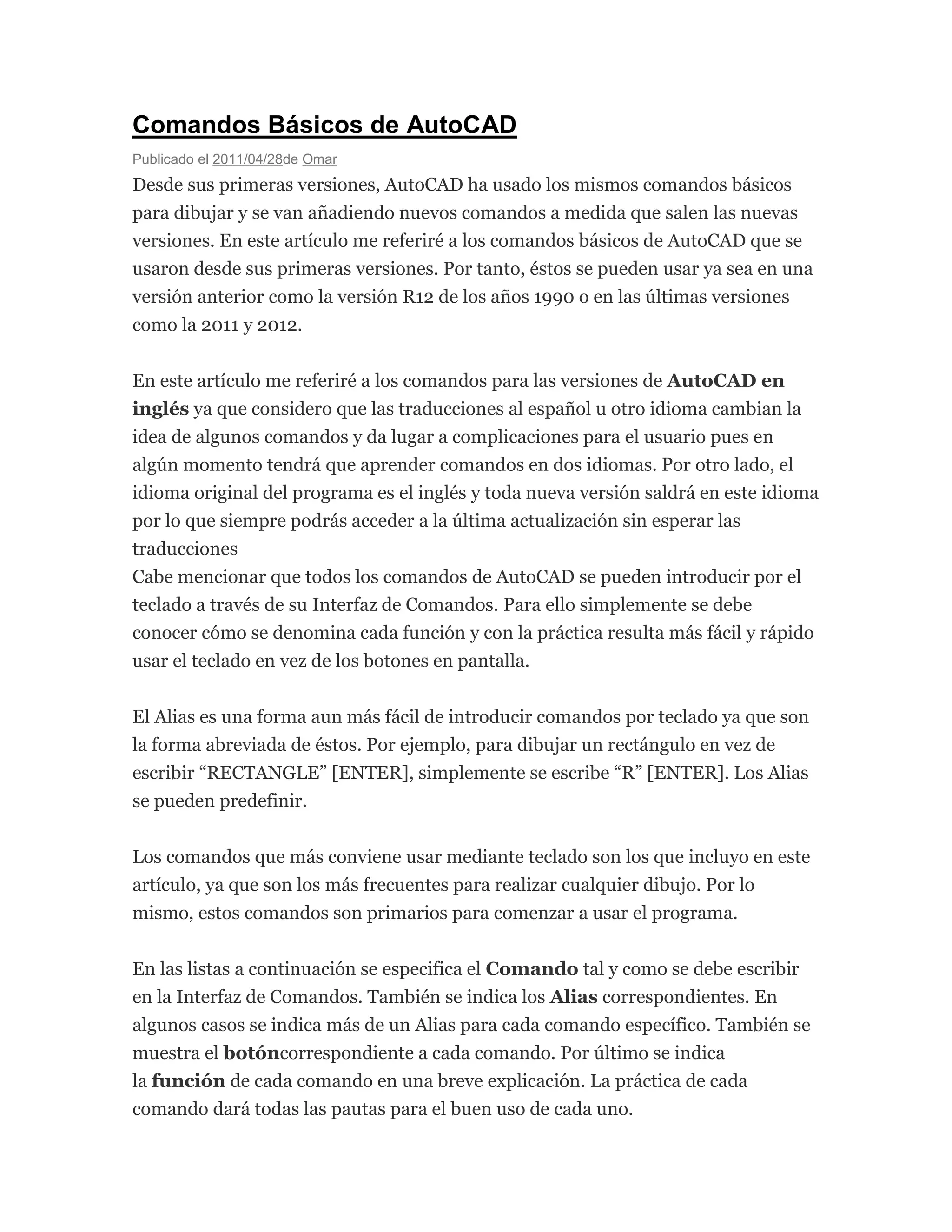 Comandos básicos de autocad | DOCX