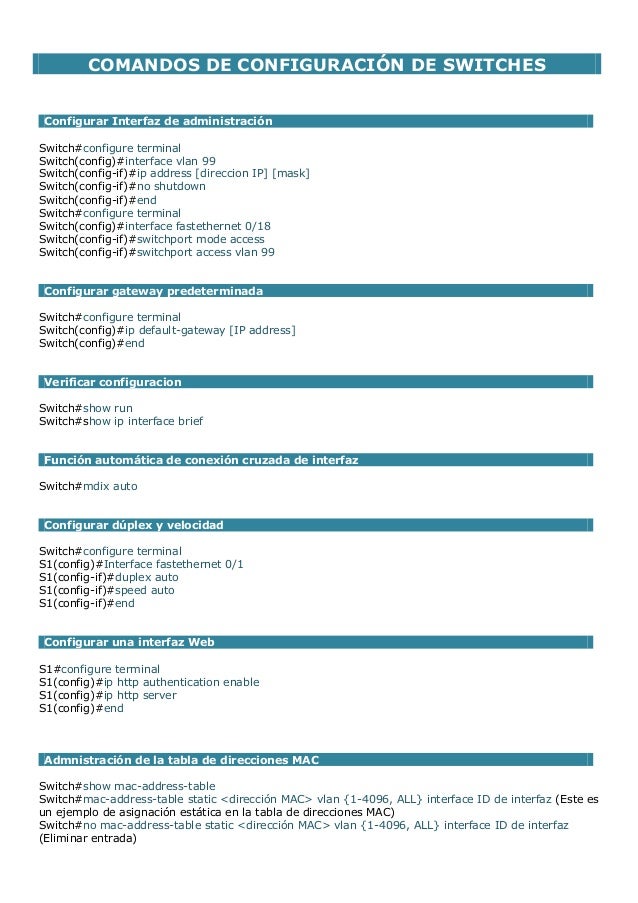 Comandos de configuracion de dispositivos cisco