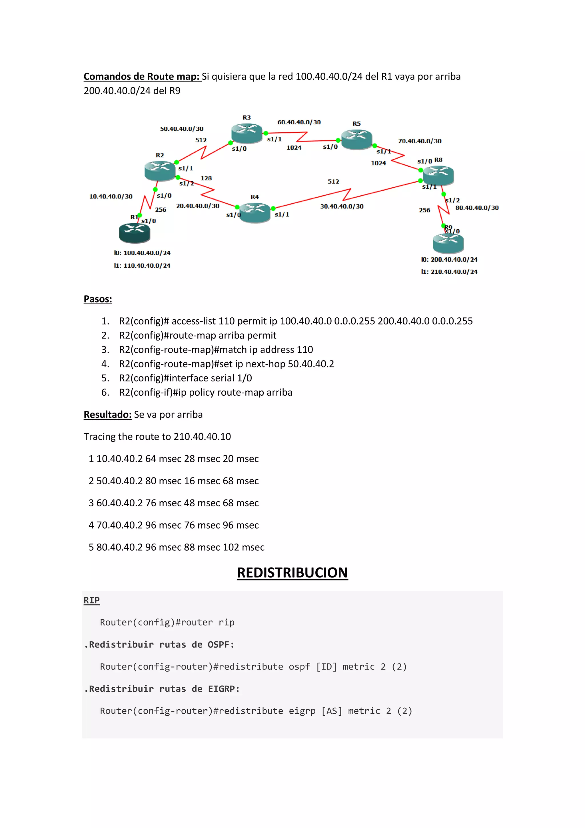 Comandos de route map redistribucion (como se hace) | PDF