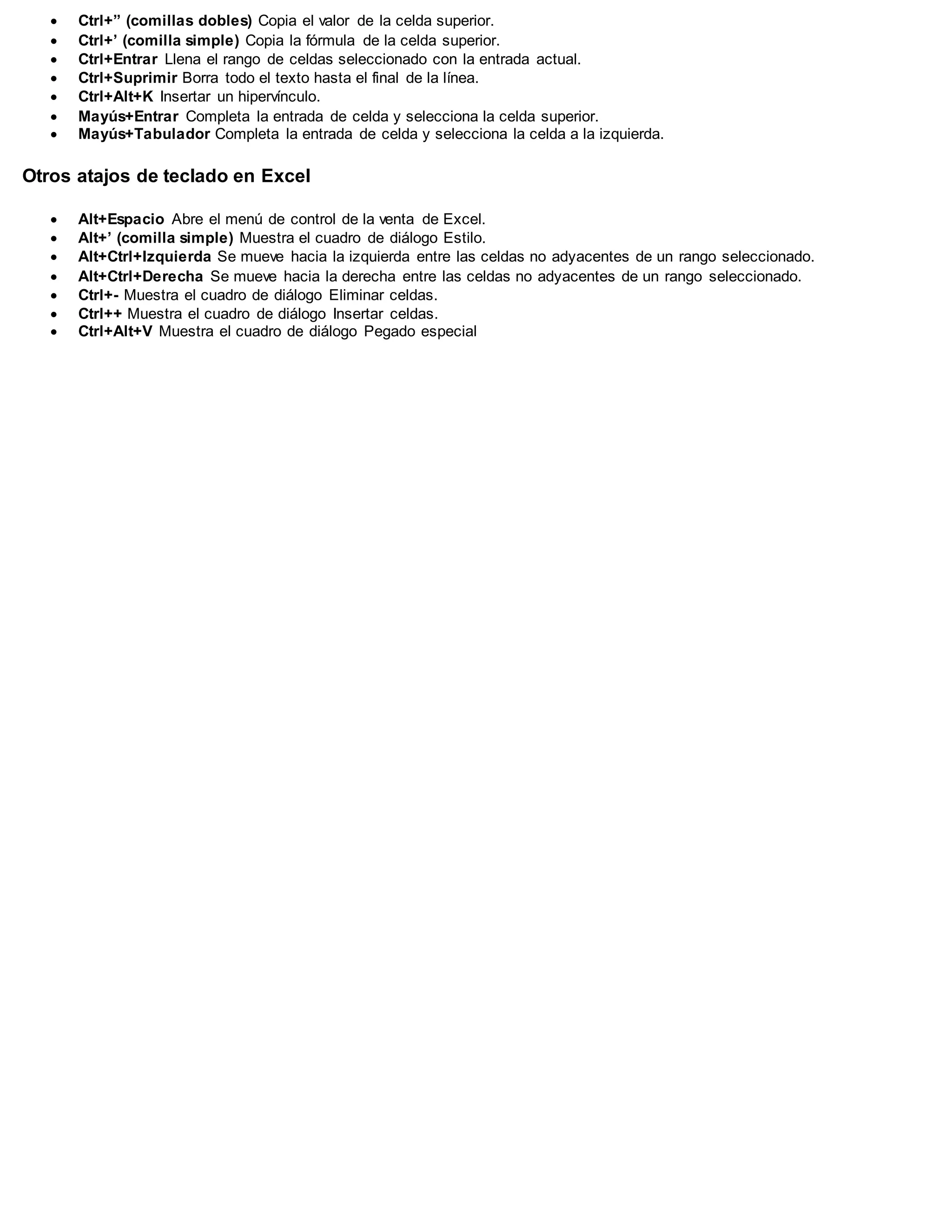 Comandos para excel | DOCX