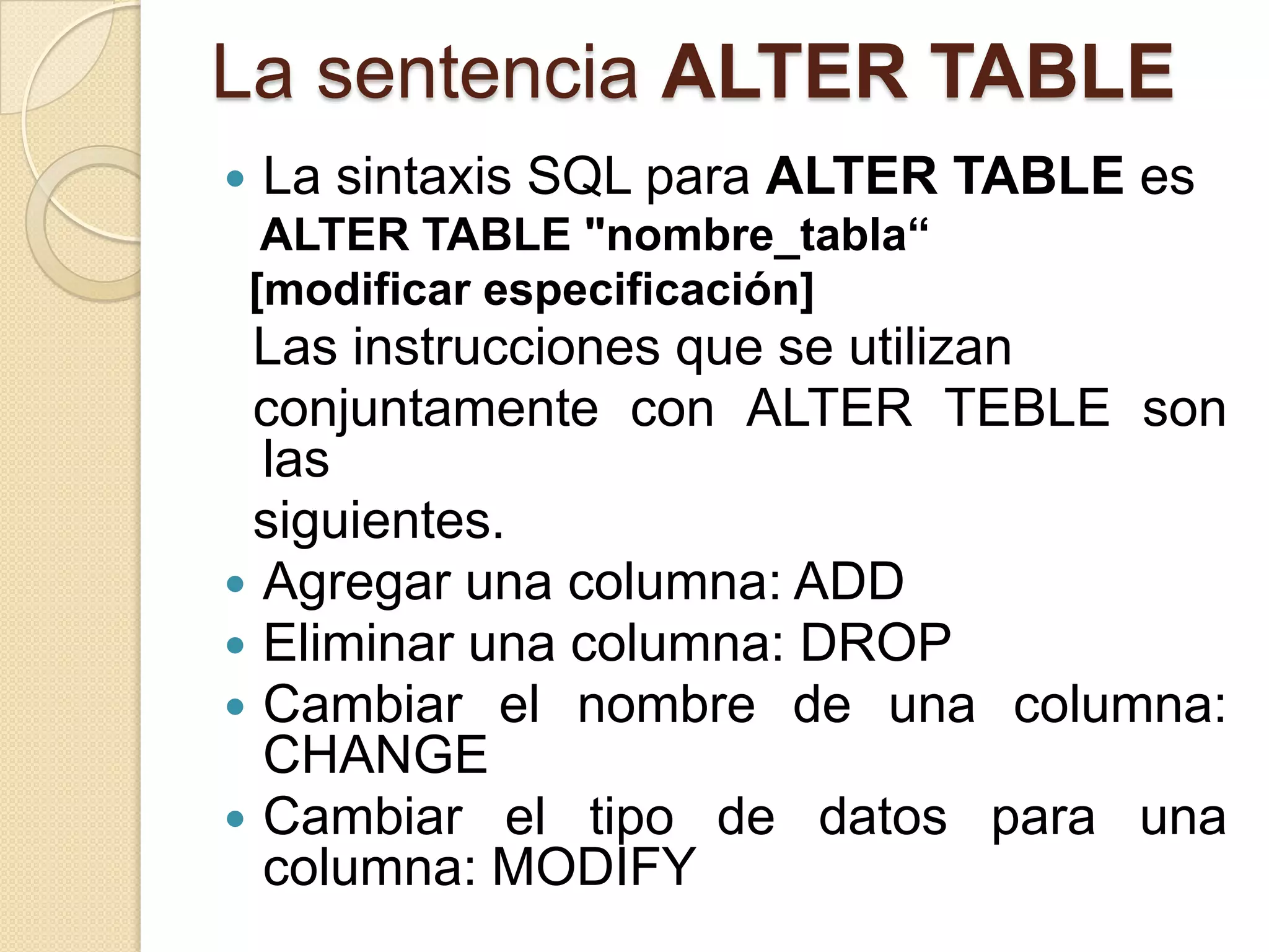 Comandos utilizados en sql | PPTX