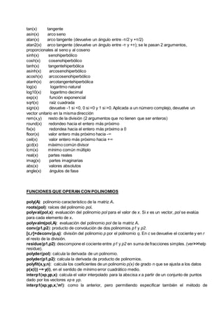 Comandos y funciones de matlab | DOCX
