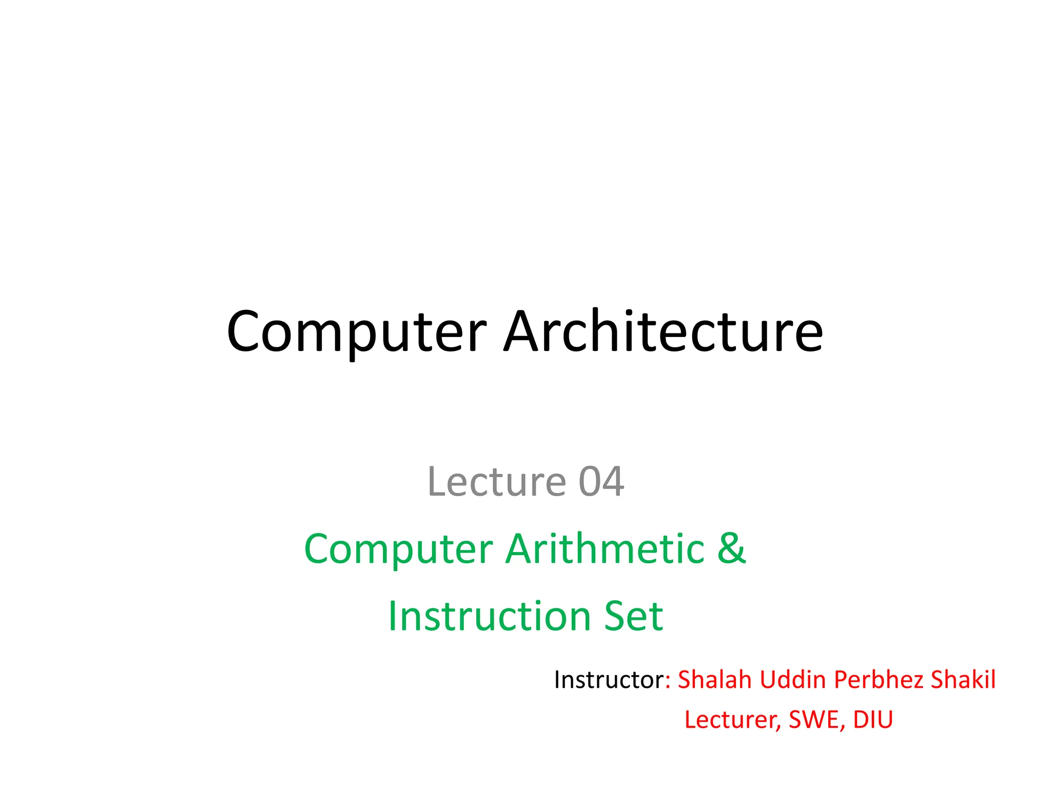 Computer Architecture Lecture Slide 2 Course Se 222 Ppt