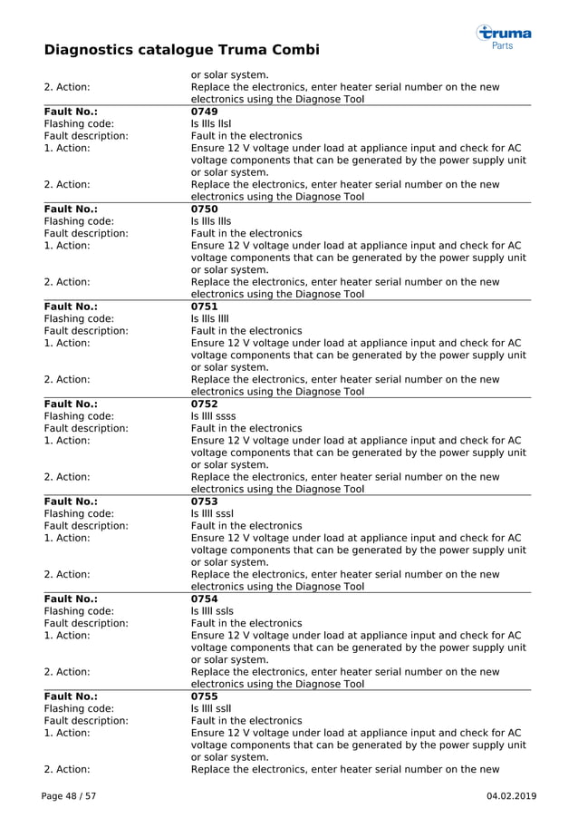 Truma Combi Fault Codes 2018 | TMC Leisure | PDF