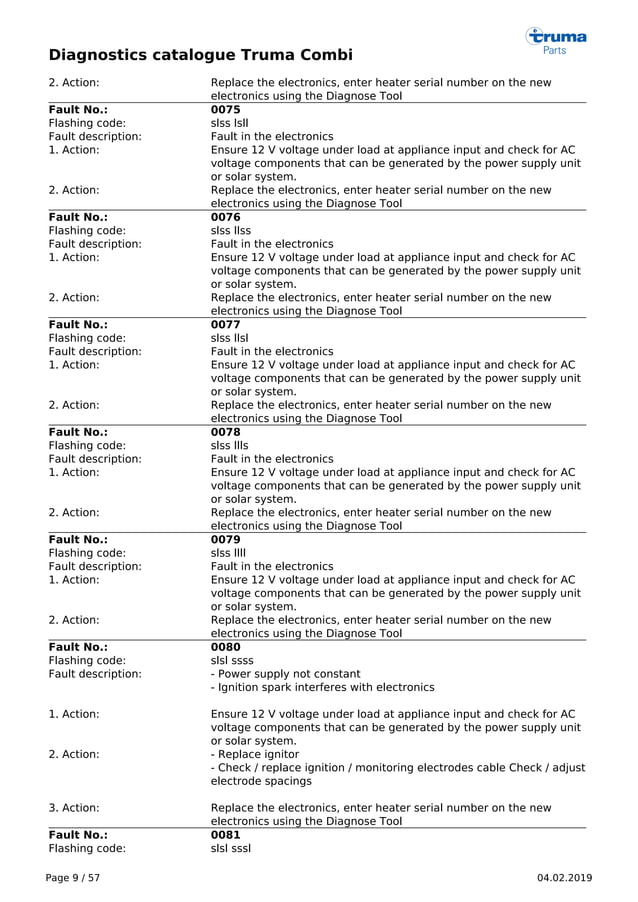 Truma Combi Fault Codes 2018 | TMC Leisure | PDF