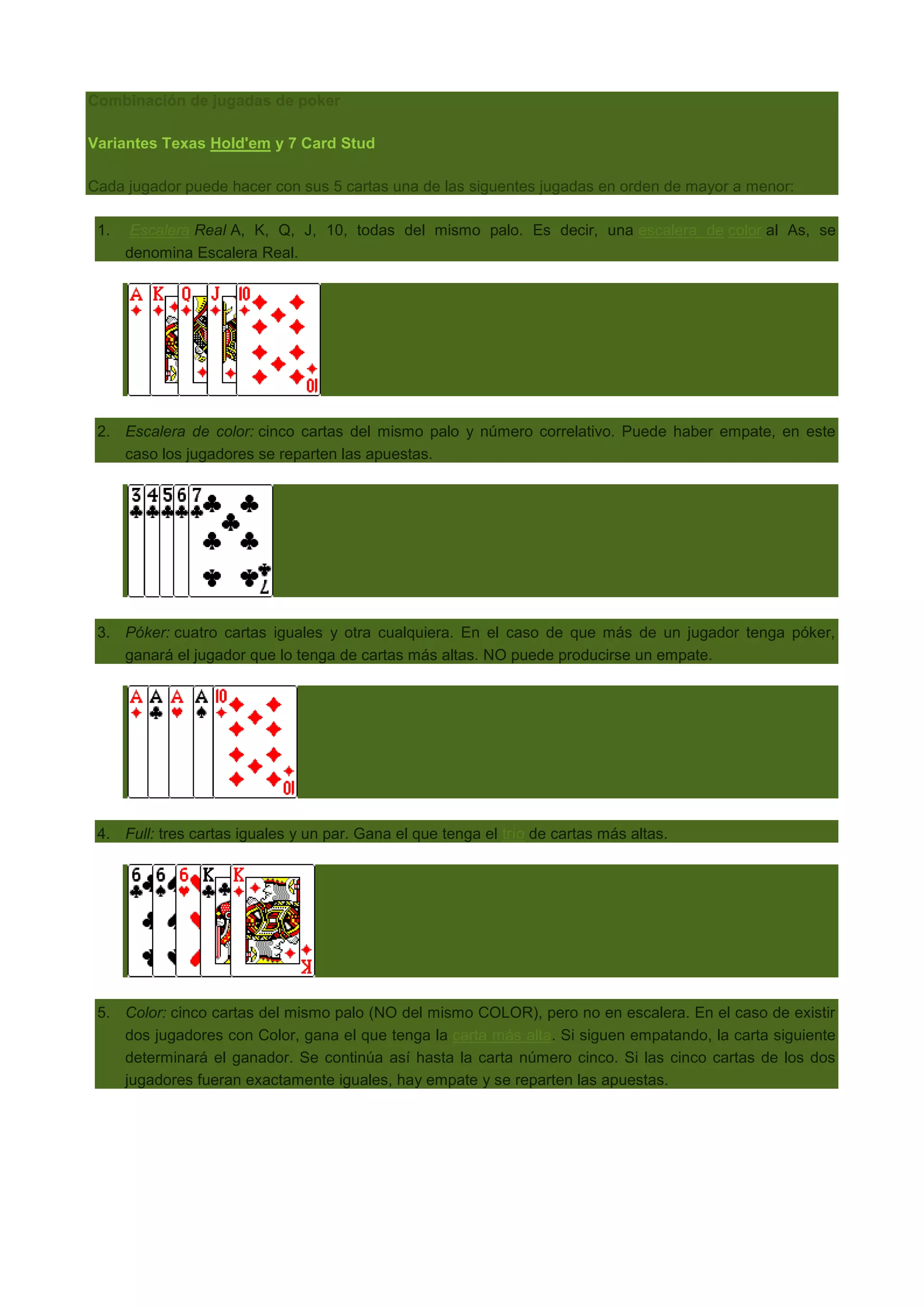 Combinación de jugadas de poker | DOCX