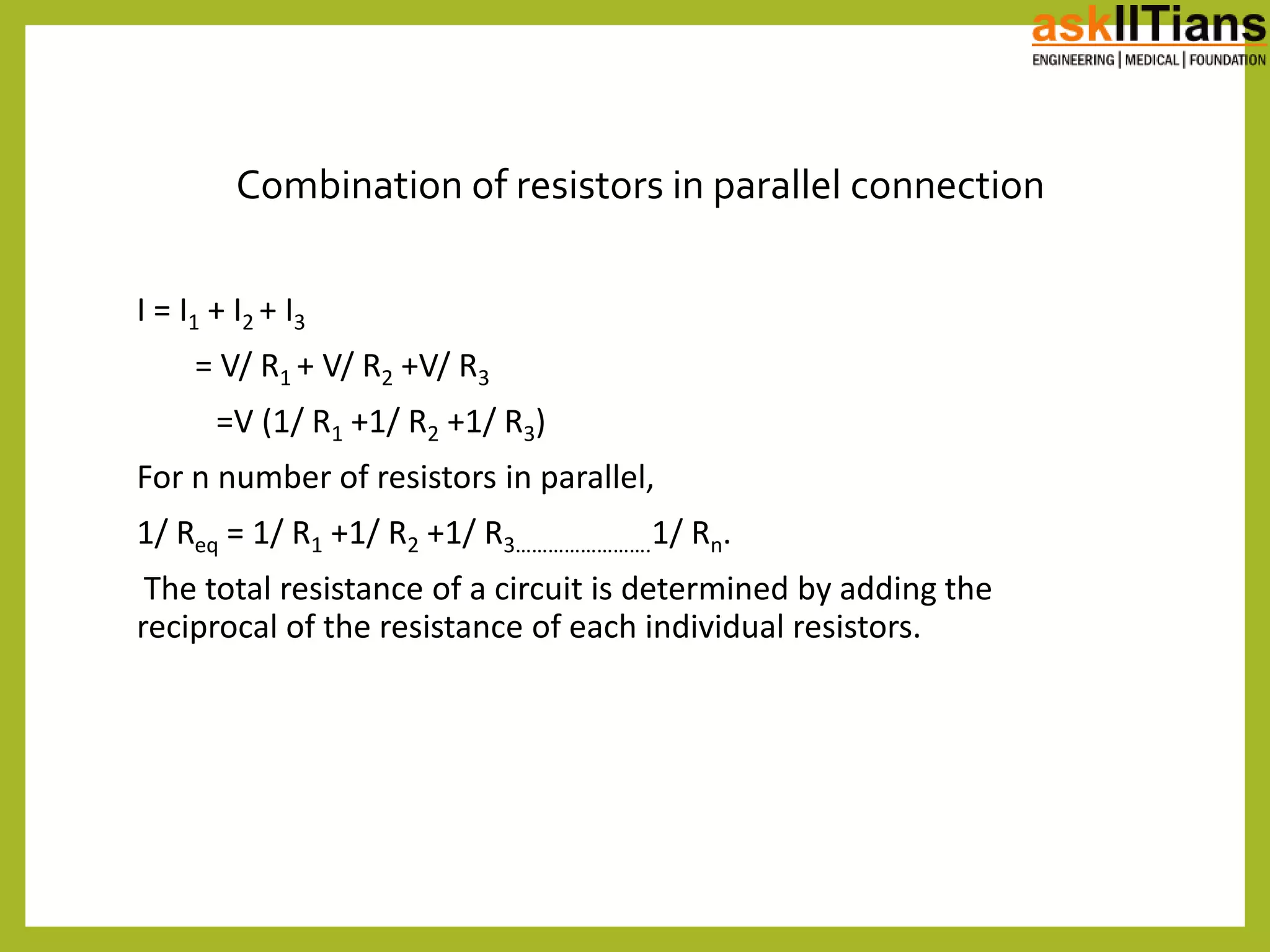 Combination of Resistors — Series and Parallel | Physics | PPTX