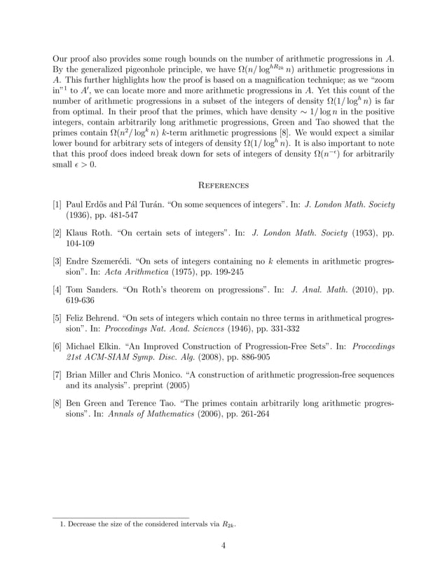 A note on arithmetic progressions in sets of integers | PDF