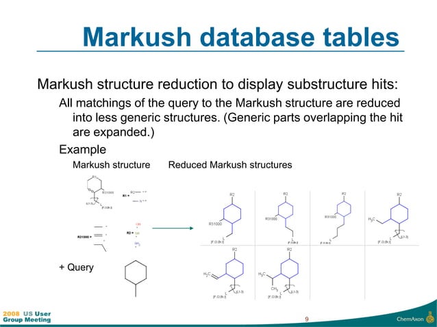 Combinatorial Markush structure handling at ChemAxon: US UGM 2008 | PDF | Chemistry | Science
