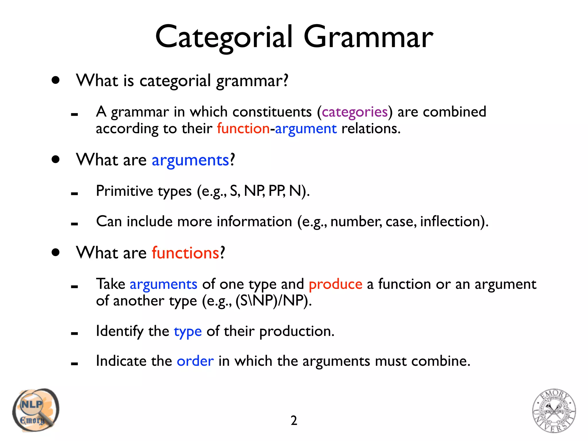 CS571: Combinatory Categorial Grammar | PDF