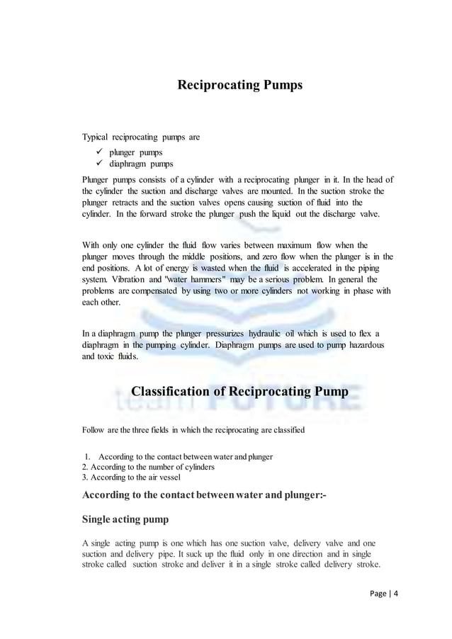 Reciprocating pump pdf | DOCX | Civil Engineering Industry | Industries