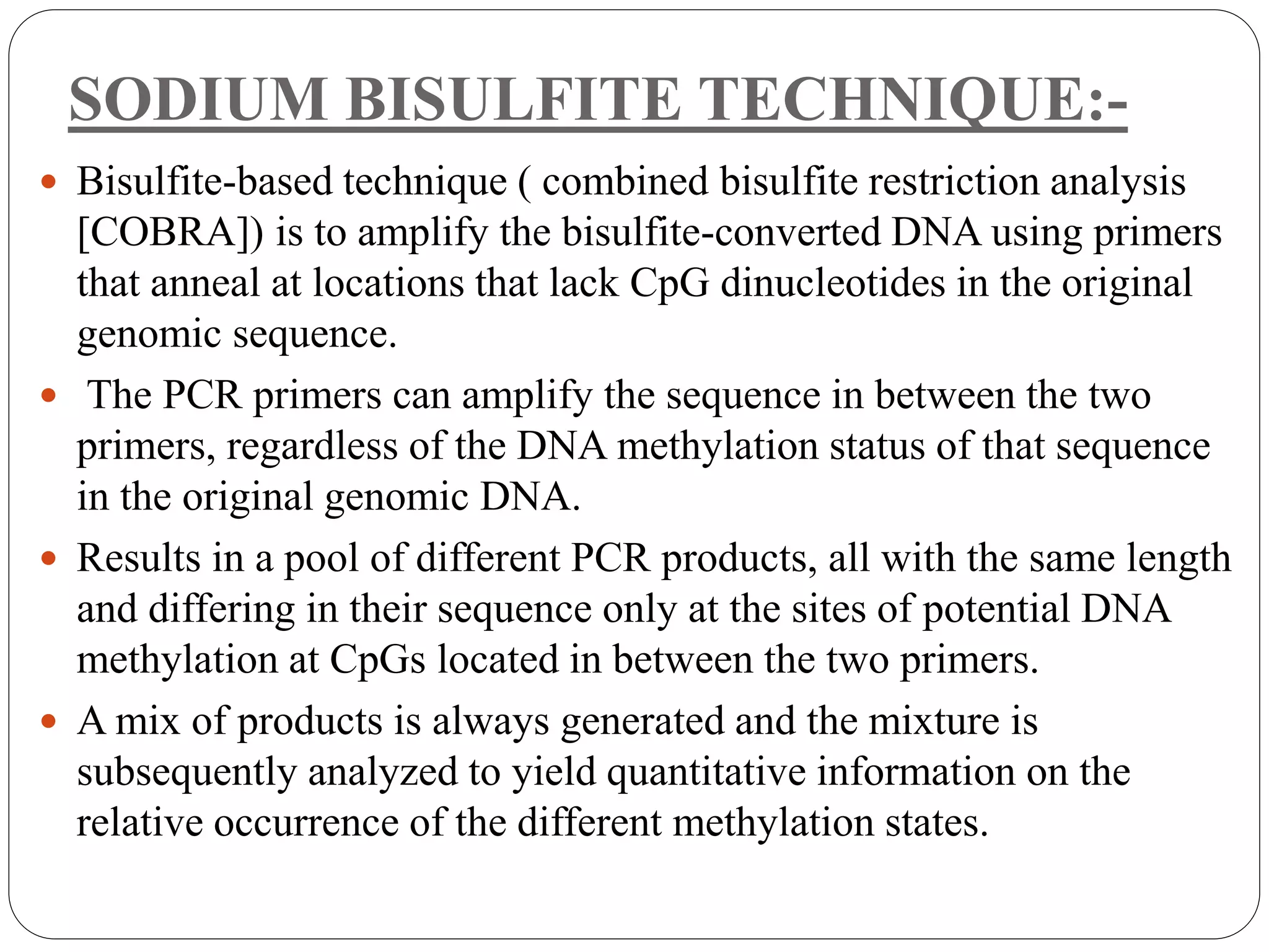 Combined bisulfite restriction analysis (cobra) bisulfite polymerase ...