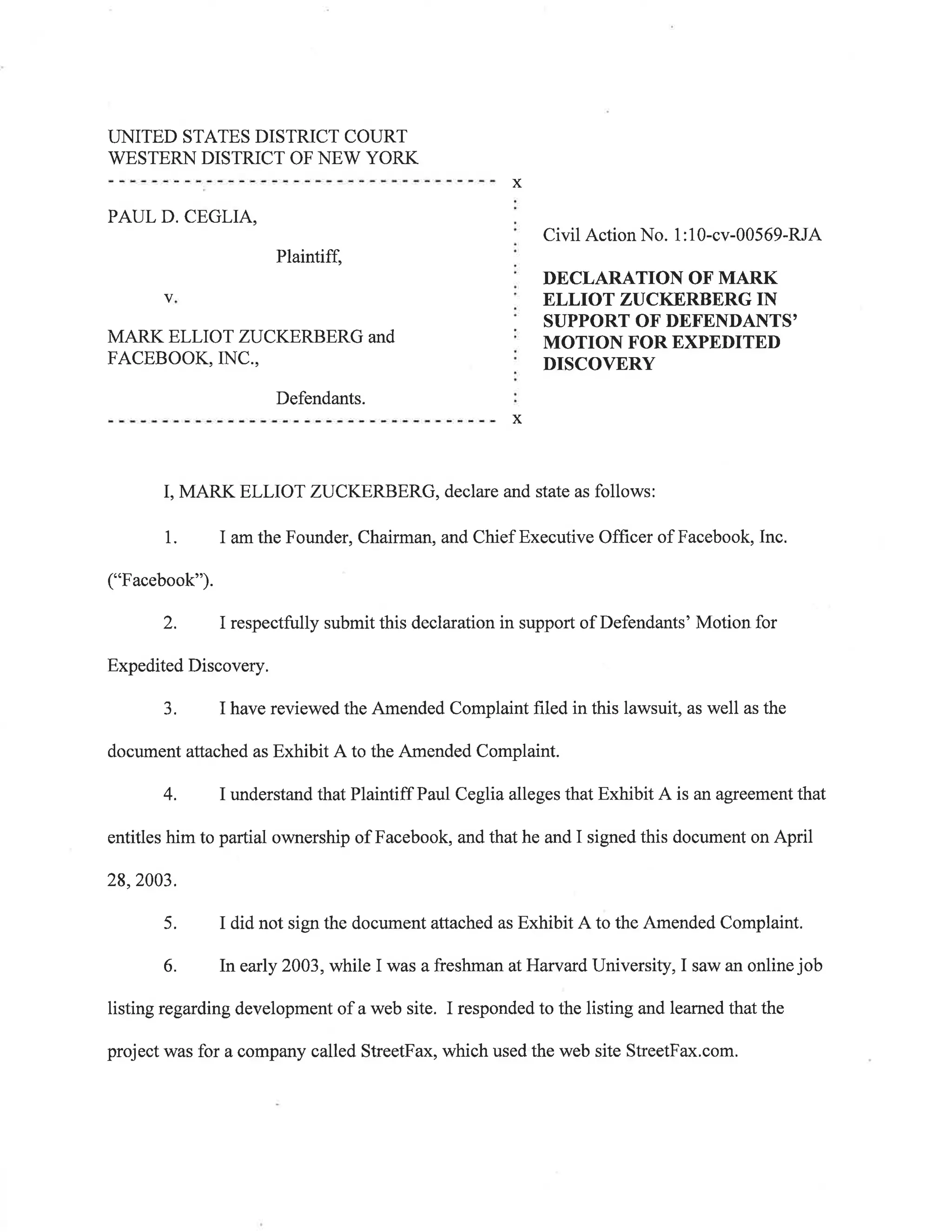 Combined declarations & exhibits in support of motion for expedited ...