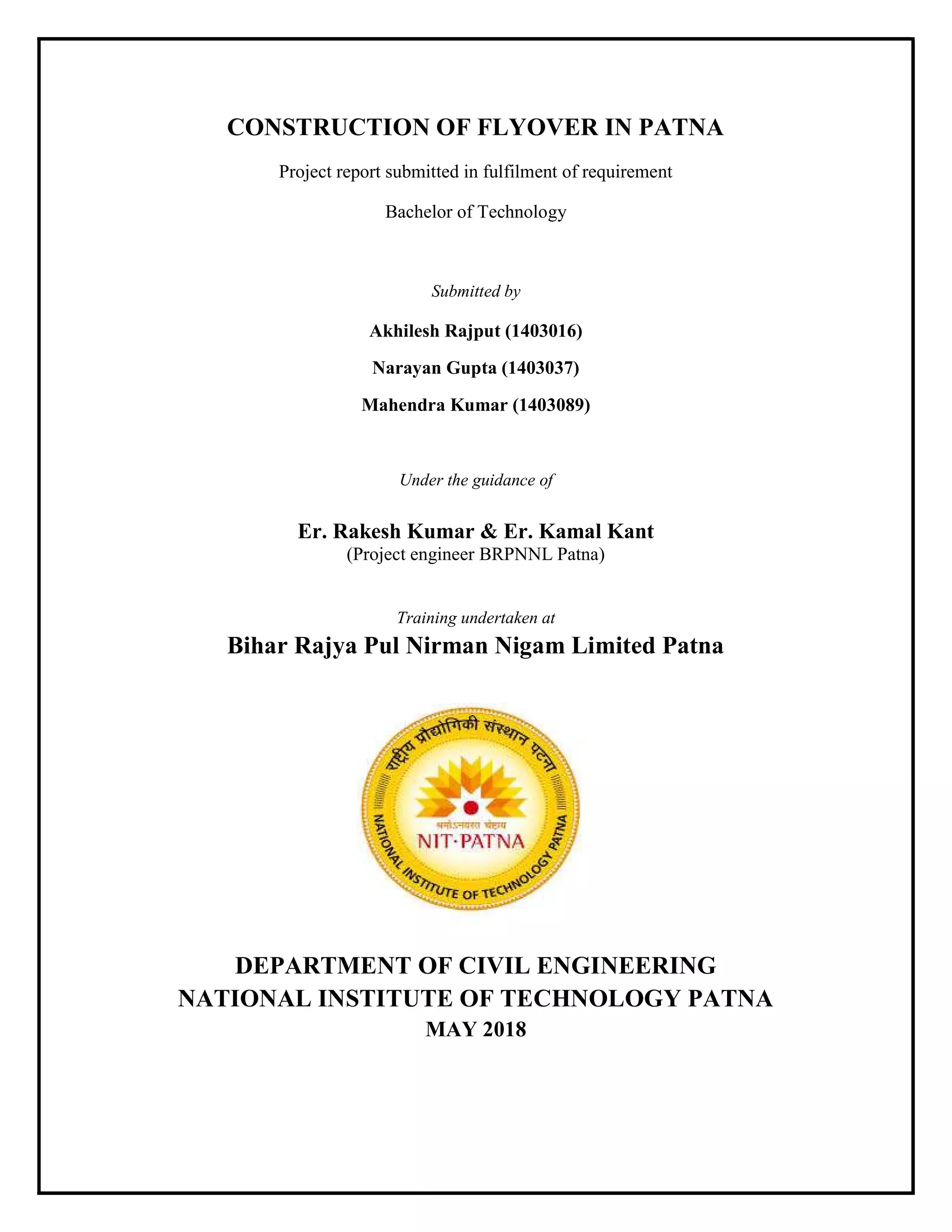 Report on Industrial training at BRPNNL Patna | PDF