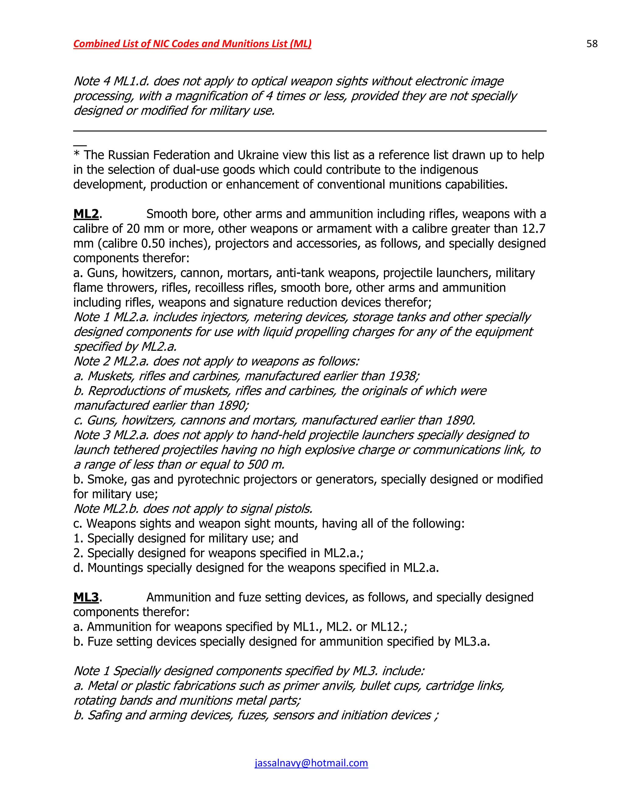 Combined list Indian NIC code and Munition List by Jassal | PDF