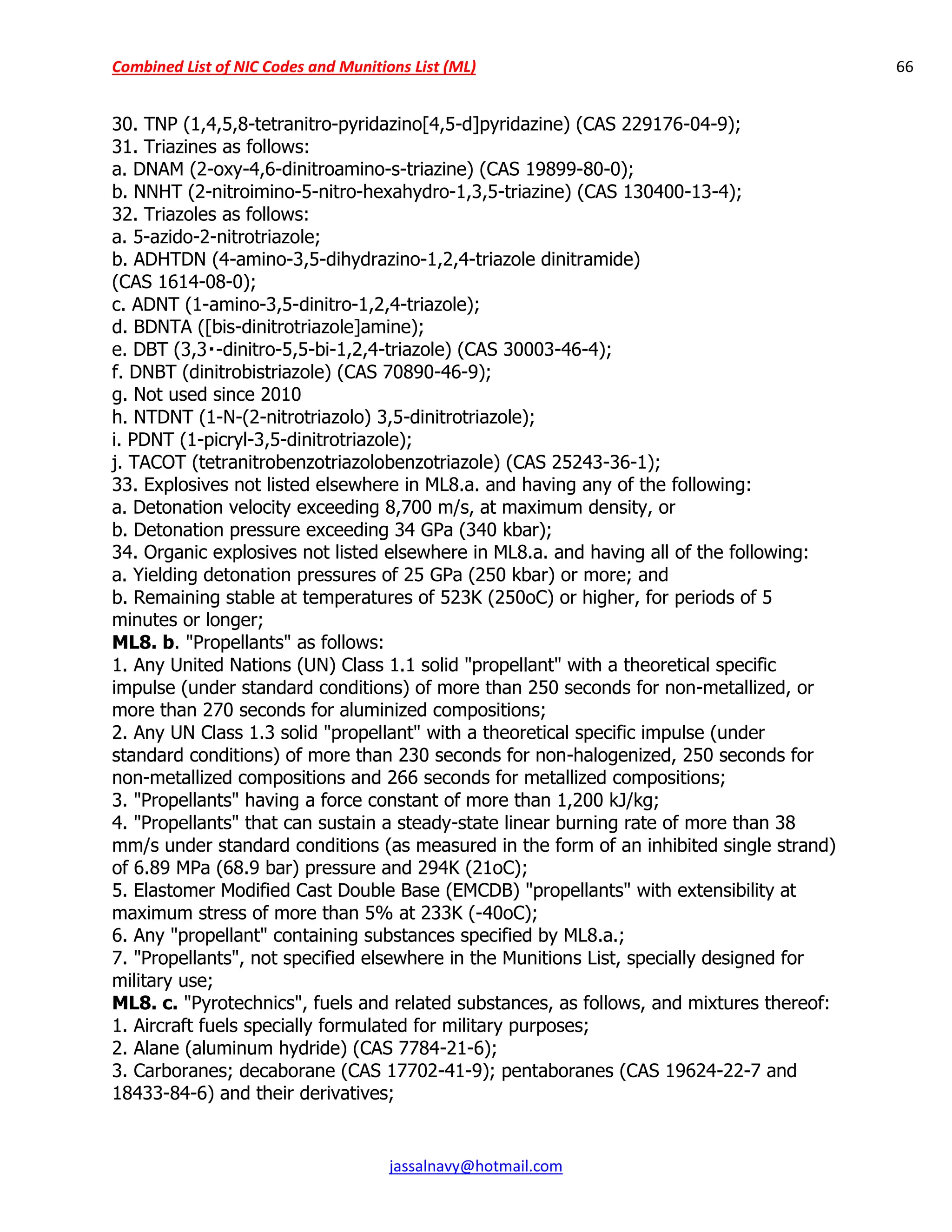 Combined list Indian NIC code and Munition List by Jassal | PDF