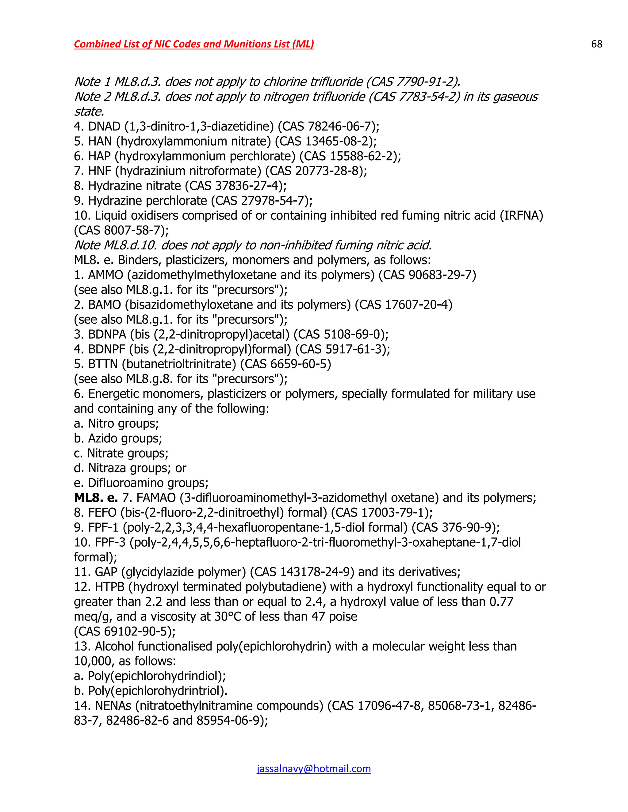 Combined list Indian NIC code and Munition List by Jassal | PDF