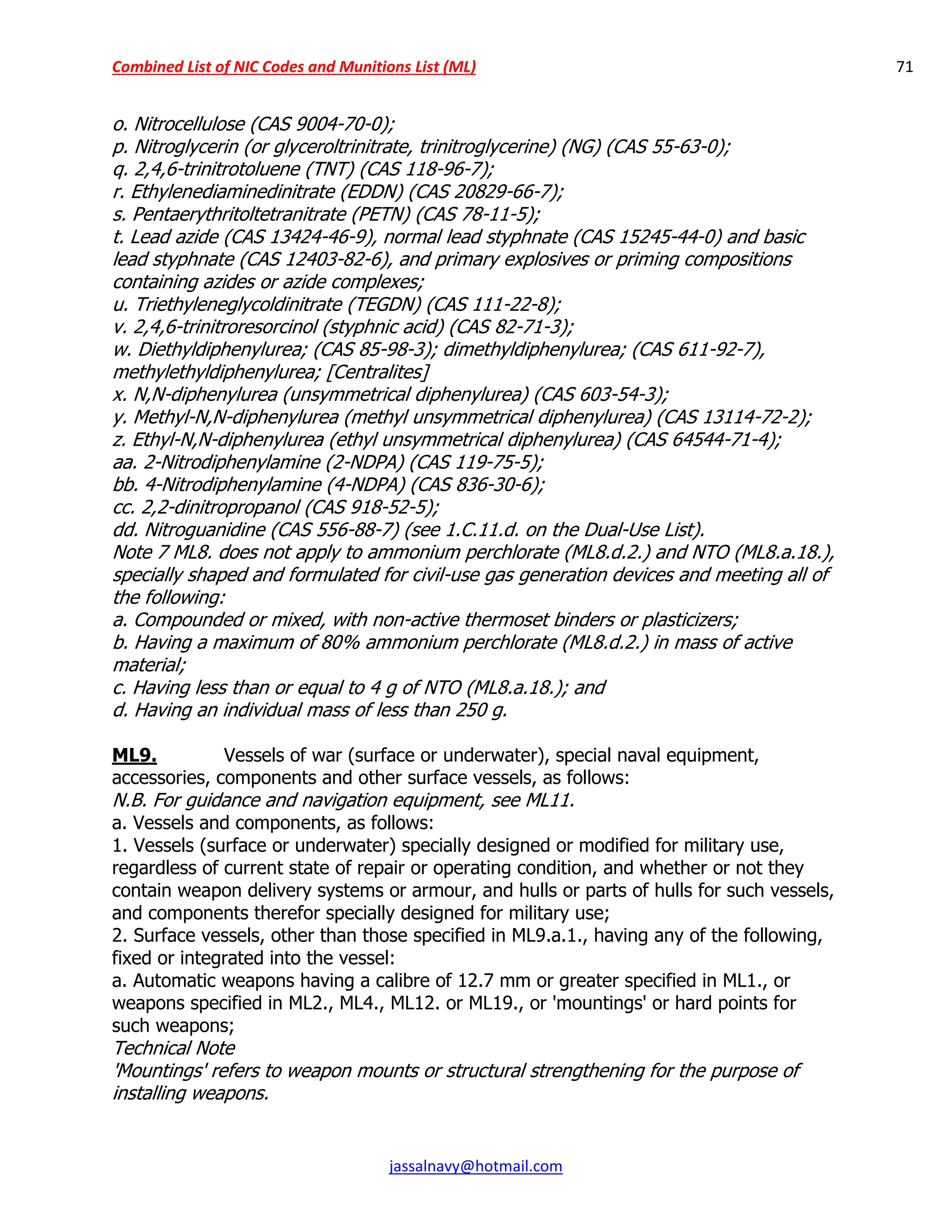 Combined list Indian NIC code and Munition List by Jassal | PDF
