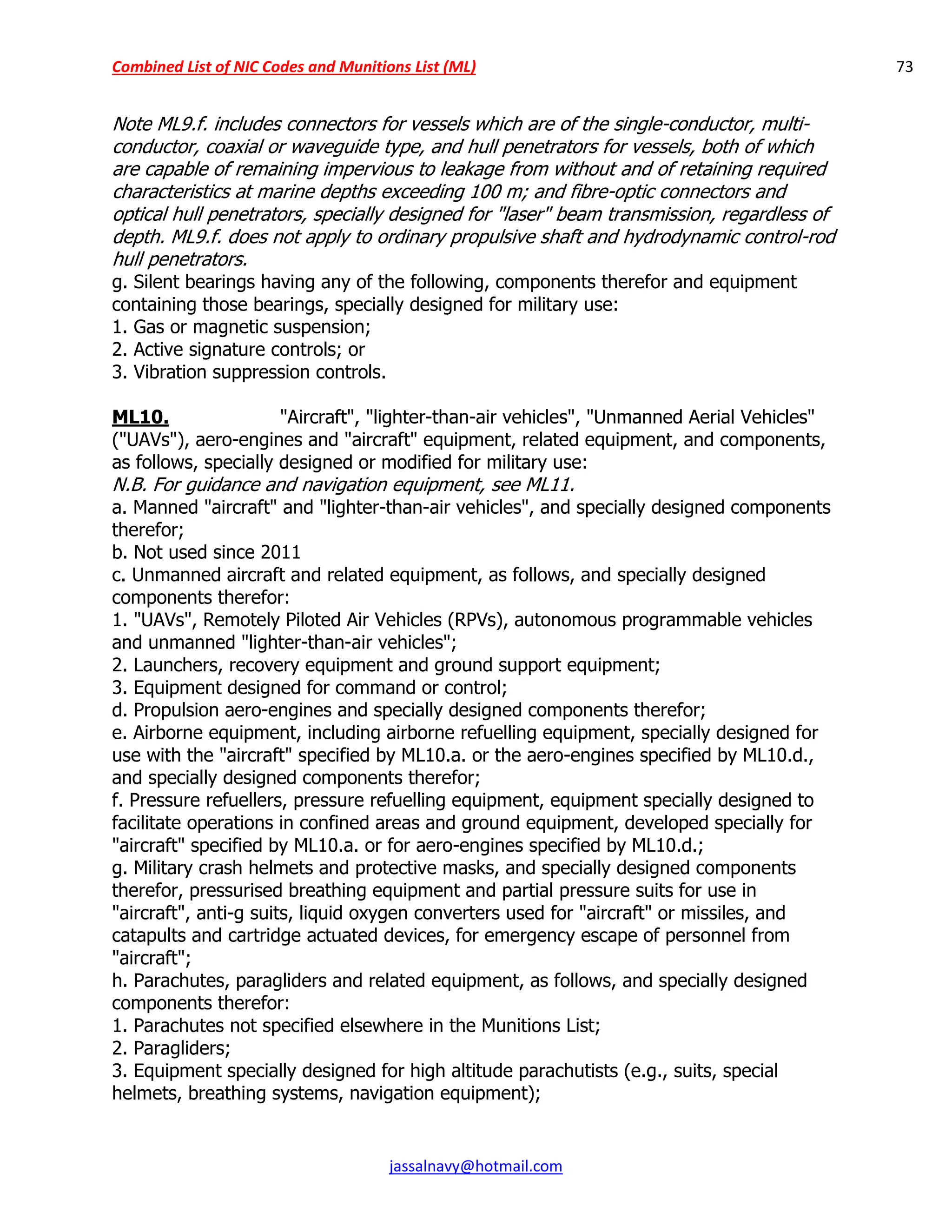 Combined list Indian NIC code and Munition List by Jassal | PDF