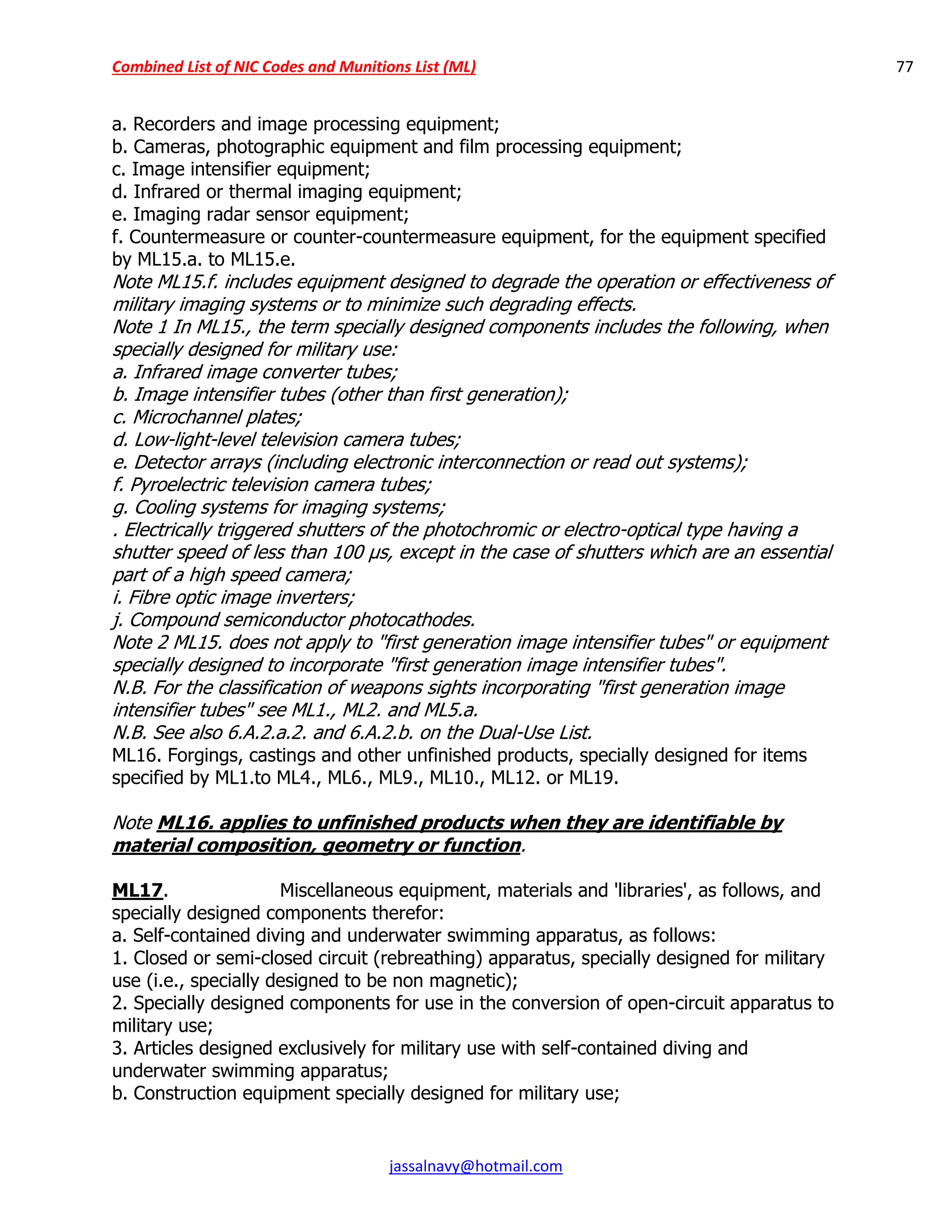 Combined list Indian NIC code and Munition List by Jassal | PDF