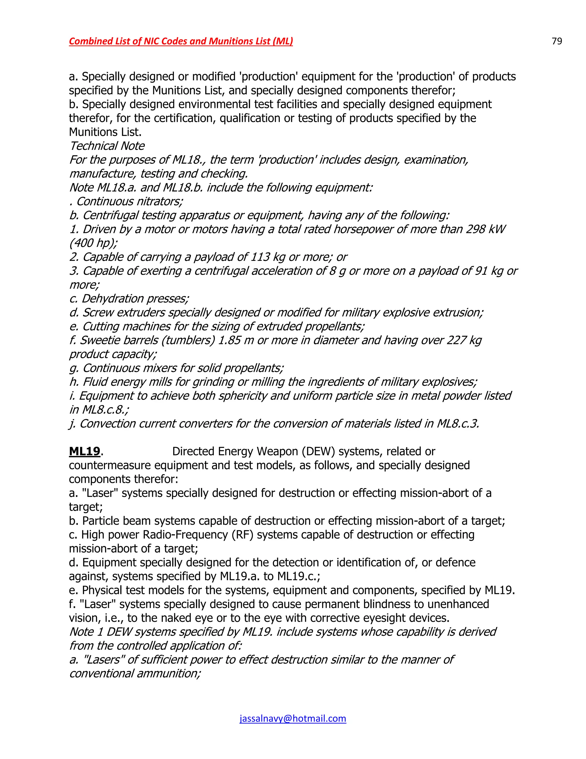 Combined list Indian NIC code and Munition List by Jassal | PDF