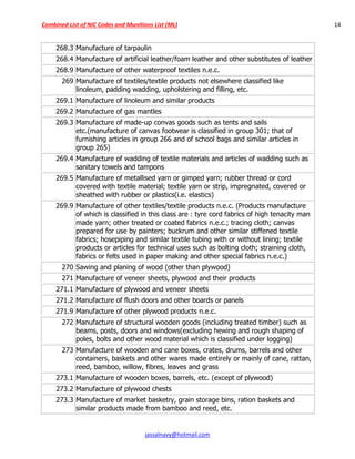 Combined list Indian NIC code and Munition List by Jassal | PDF