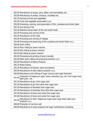 Combined list Indian NIC code and Munition List by Jassal | PDF