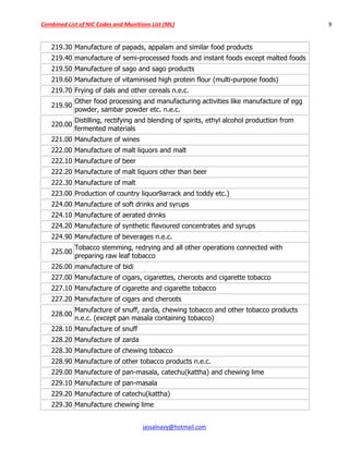 Combined list Indian NIC code and Munition List by Jassal | PDF