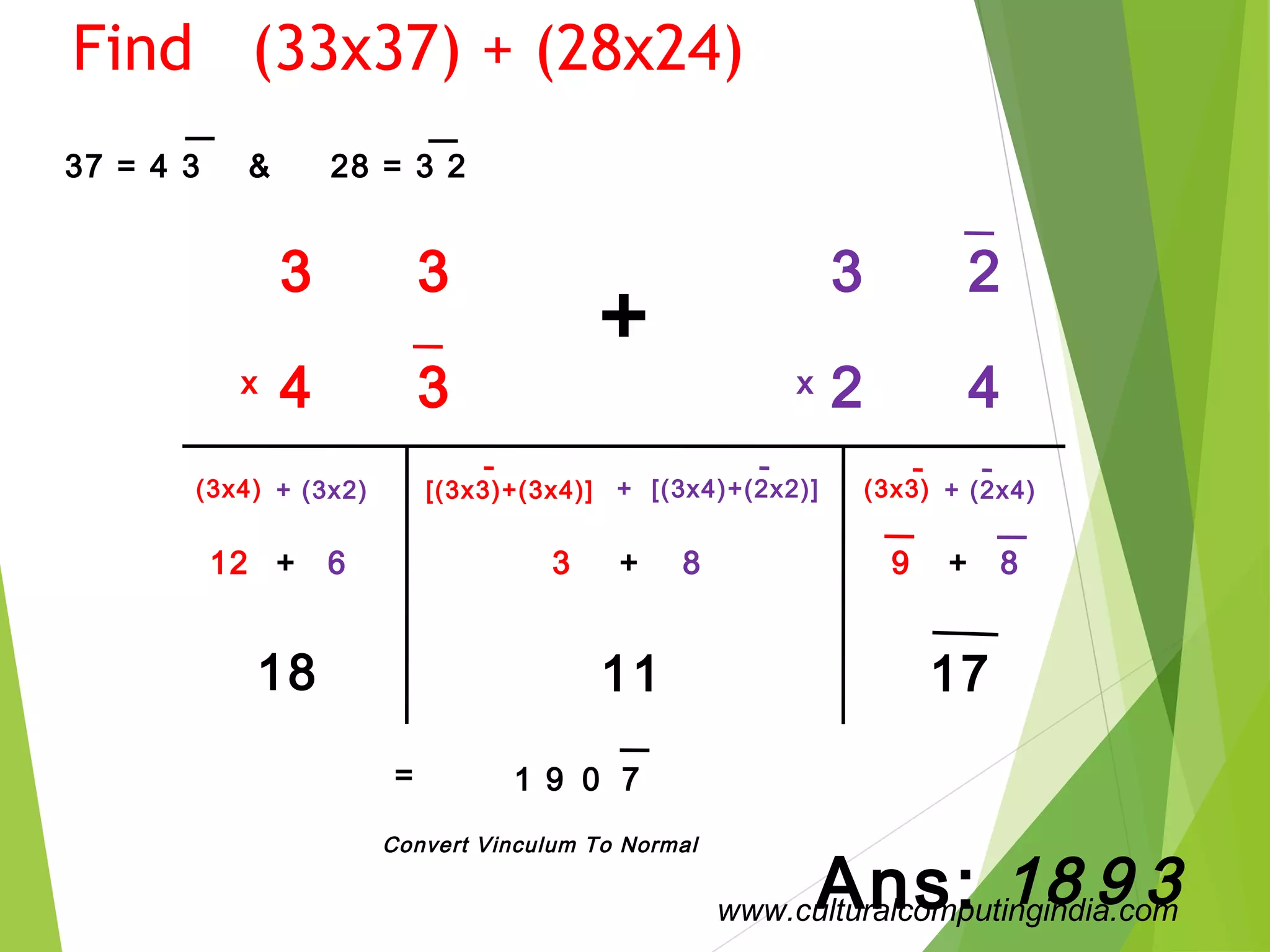 Vedic Mathematics- Combined operation Sum and Product of Numbers | PPT