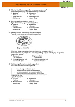 SOALAN OBJEKTIF STRUKTUR SEL DAN FUNGSINYA | DOC