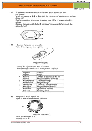 SOALAN OBJEKTIF STRUKTUR SEL DAN FUNGSINYA | DOC