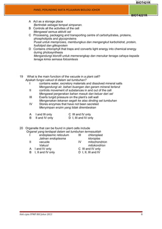 SOALAN OBJEKTIF STRUKTUR SEL DAN FUNGSINYA | DOC