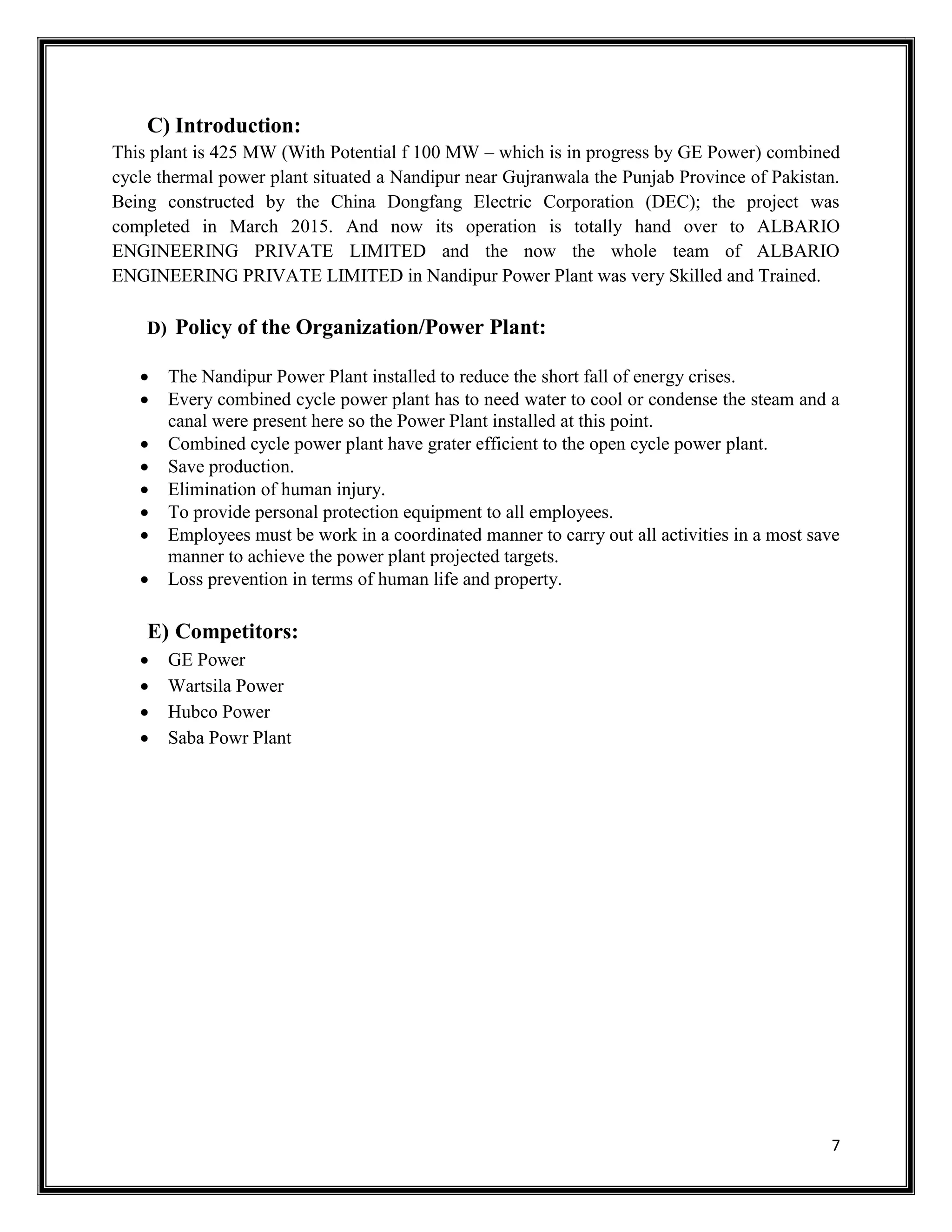 FINAL YEAR INDUSTRIAL TRAINING REPORT-ALBARIO ENGINEERING NANDIPUR 435 ...