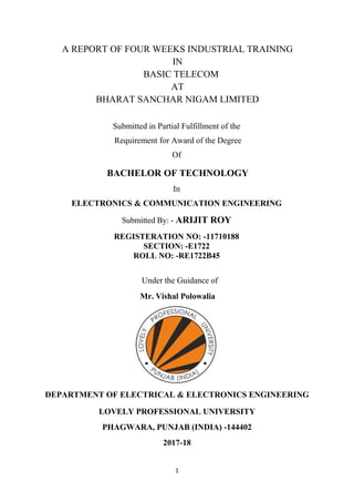 4 Weeks Summer Training In BSNL, Agartala | PDF | Computer Networking | Computing