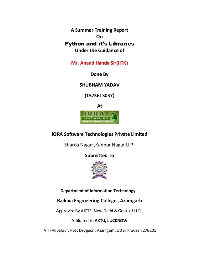 summer training report on python