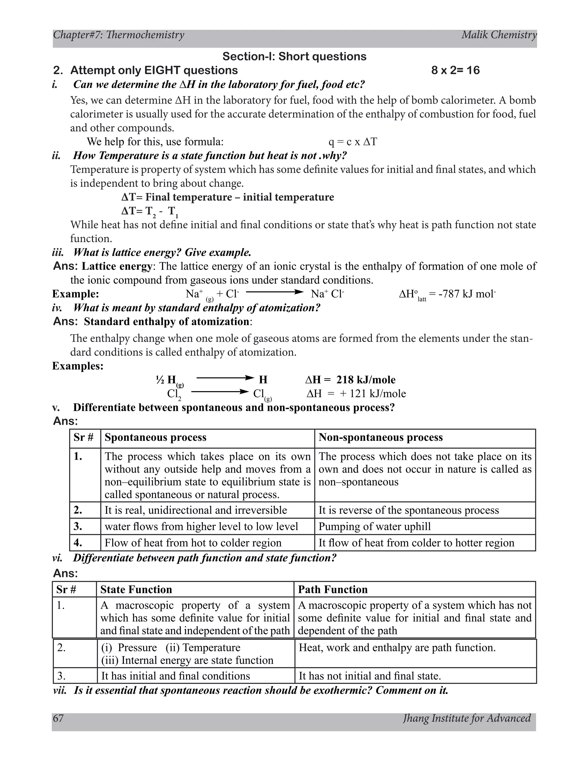 F.Sc. Part 1 Chemistry.Ch.07.Test (Malik Xufyan) | PDF