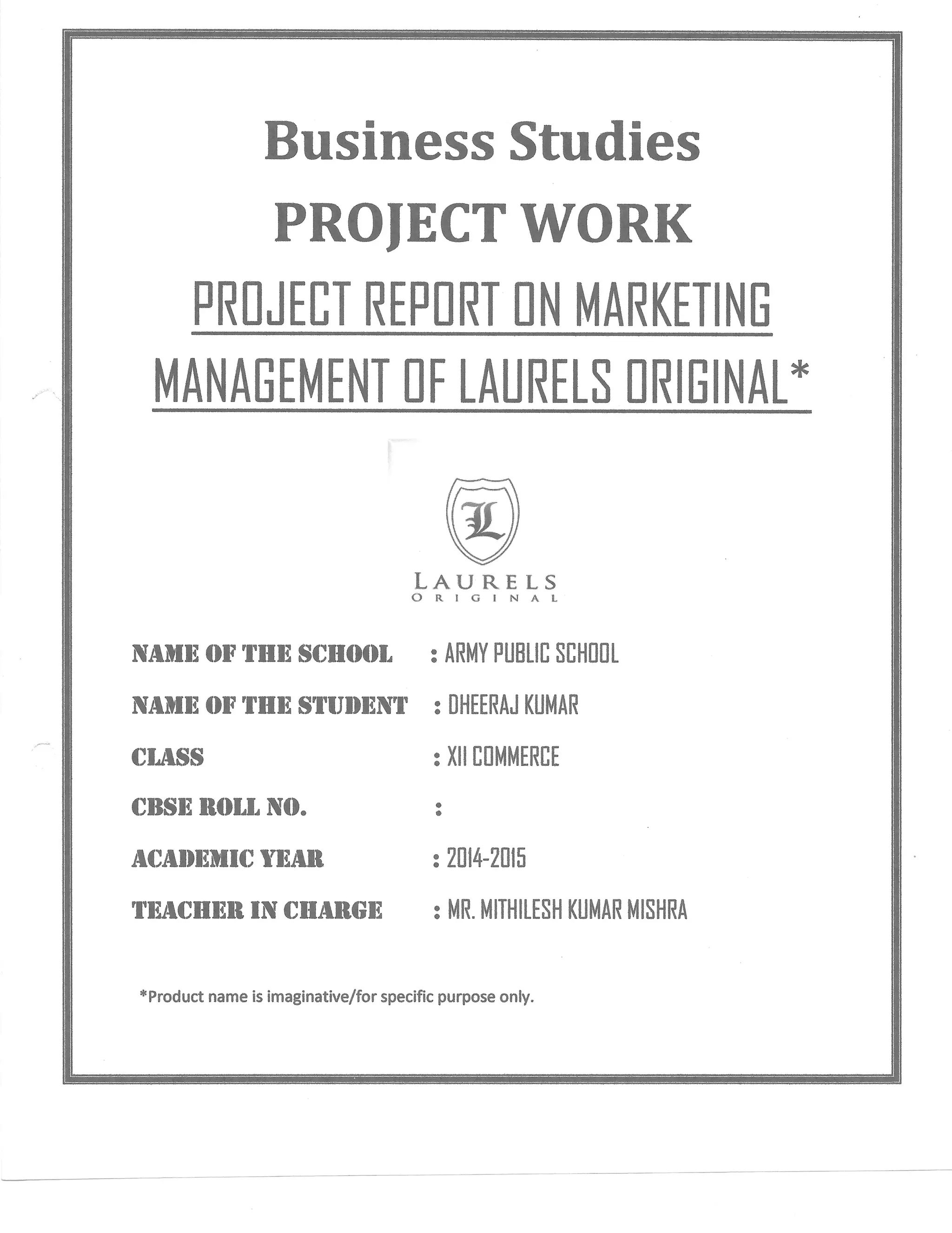 Business Studies (Marketing Management) Project Class 12th CBSE | PDF