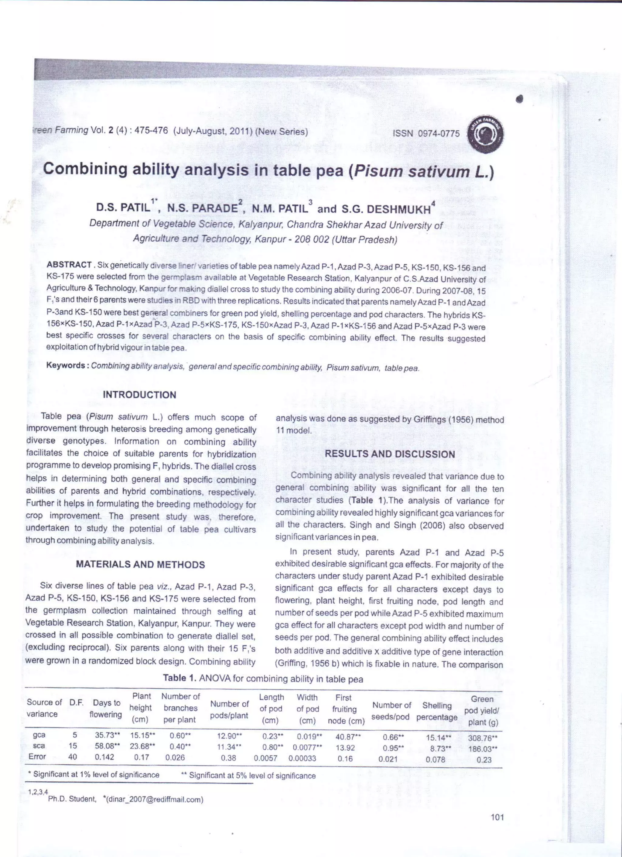 Combining ability analysis in table paea | PDF
