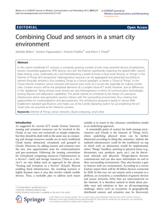 Combining cloud and sensors in a smart city environment | PDF