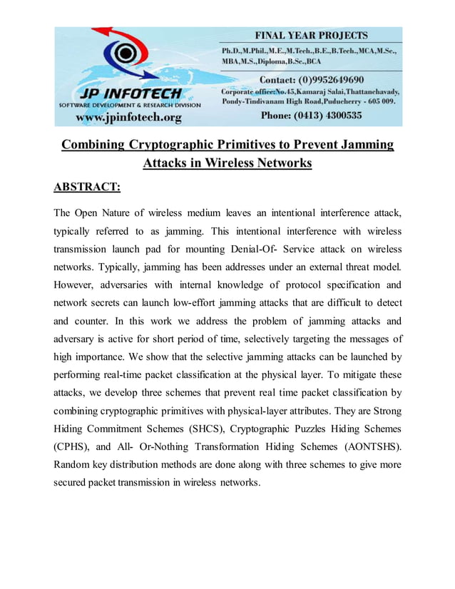 Combining cryptographic primitives to prevent jamming attacks in wireless networks | PDF