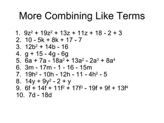 Combining like terms | PPT