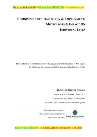 Combining part-time study & employment motivators & impact on ...