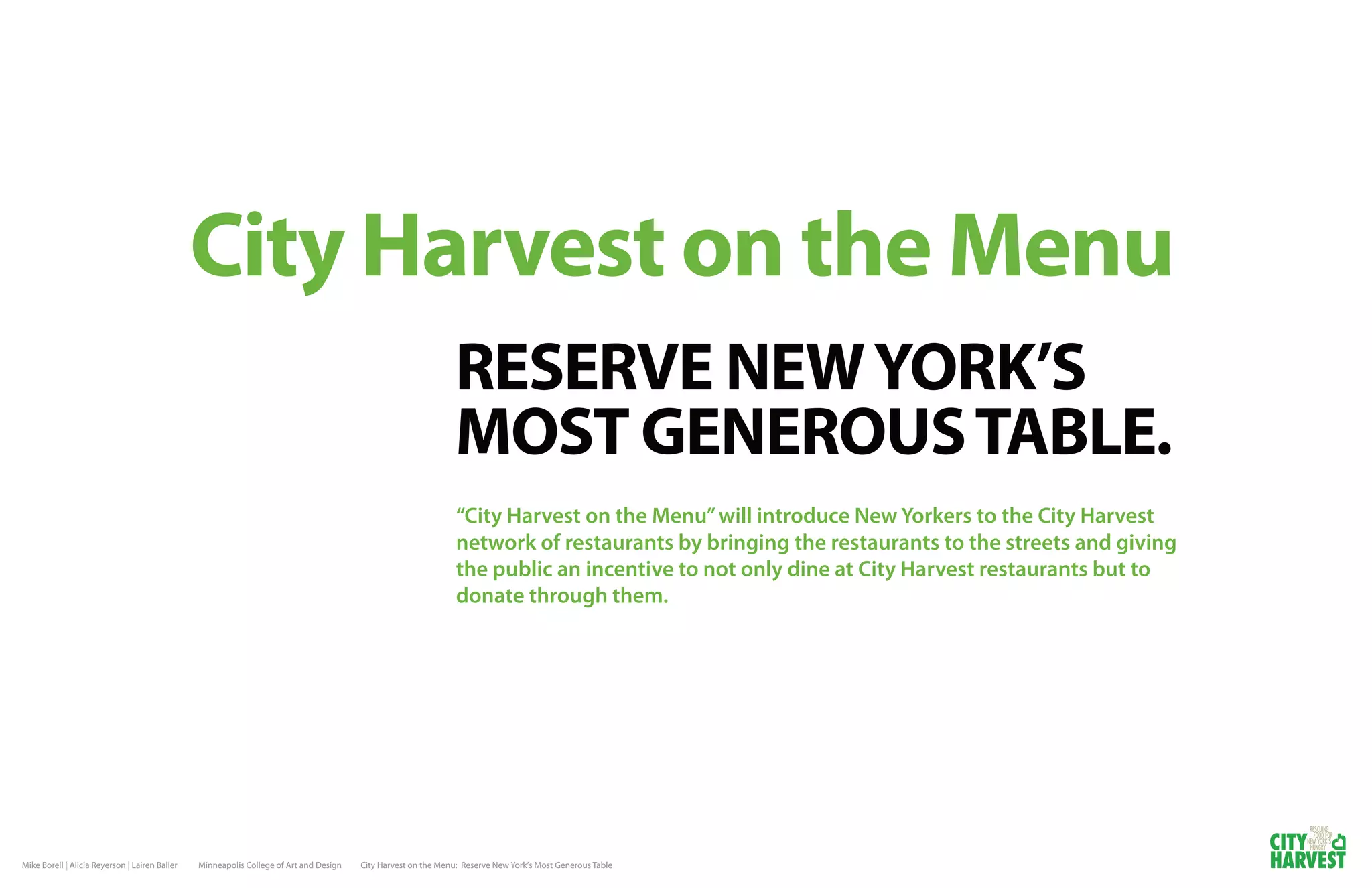 City Harvest on the Menu | PDF
