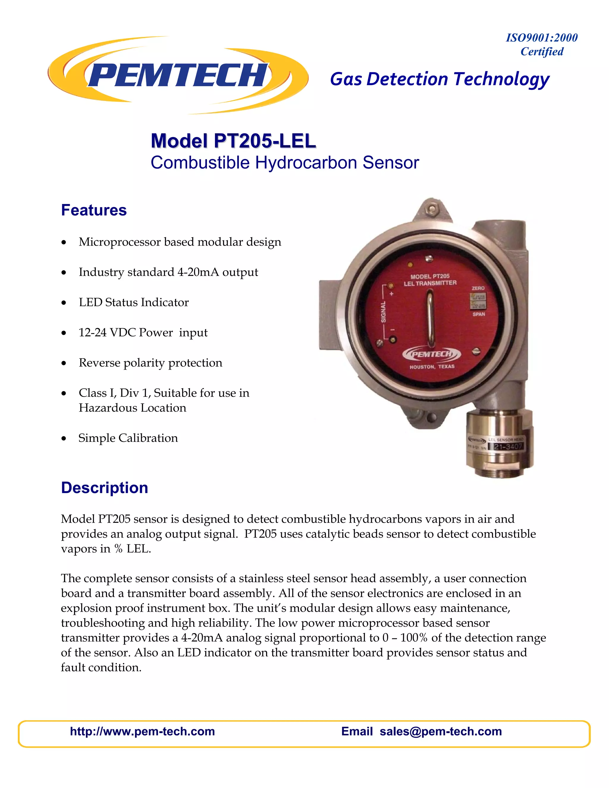 Combustible hydro carbon sensor pt205 | PDF