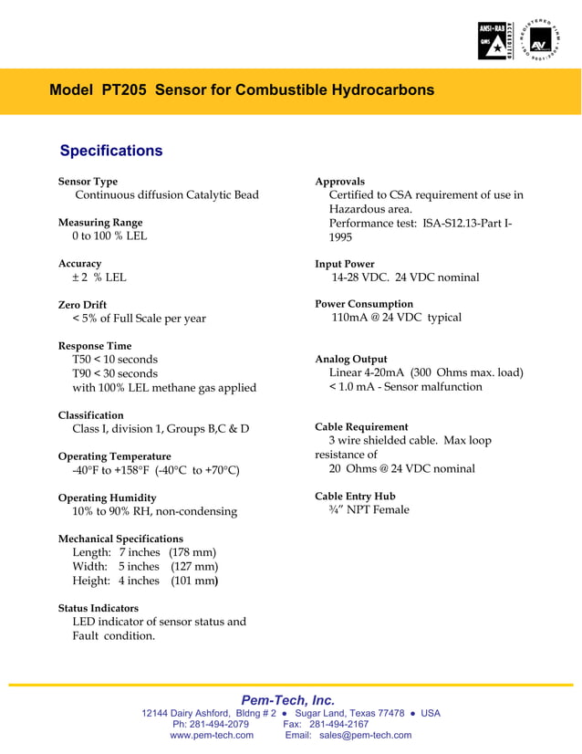 Combustible hydro carbon sensor pt205 | PDF