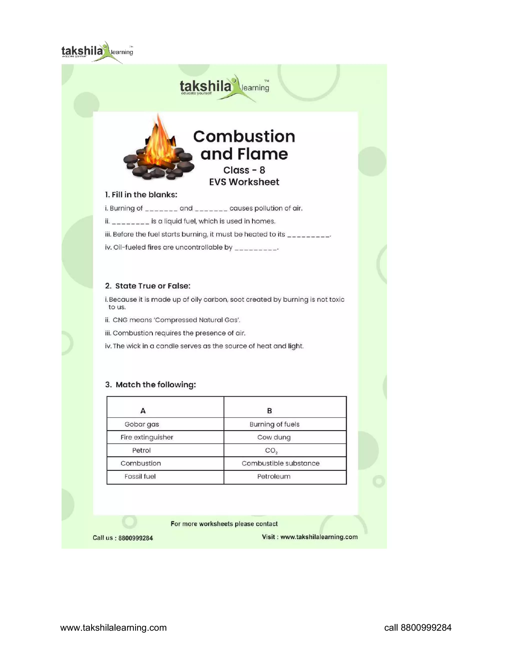 Combustion and Flame class 8 worksheets.pdf