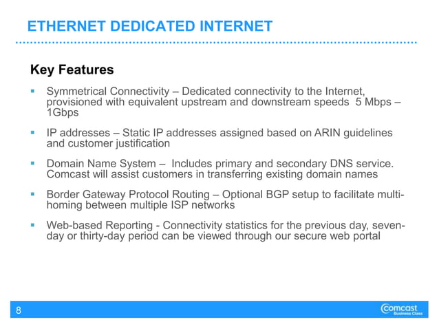 Comcast Ethernet Via Fiber Solutions Metro E 082710 | PPT