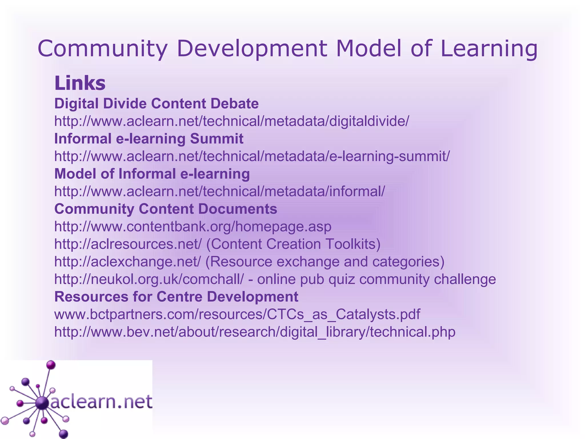 Community Development Model of Learning | PPT