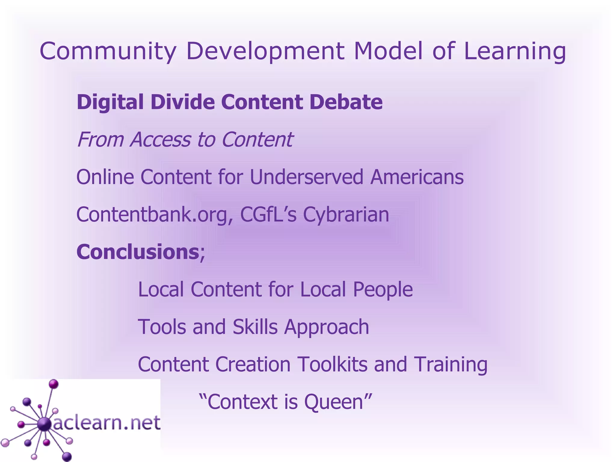 Community Development Model of Learning | PPT | Free Download
