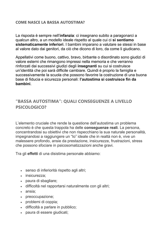 Come aumentare l'autostima | PDF